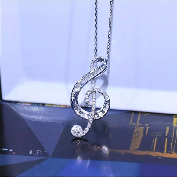 Jewelry | Cz Crystal Treble Clef Music Pendant Necklace | Poshmark